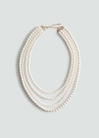 Mango Collier combin&eacute; perles blanc - Femme - Taille unique - MANGO