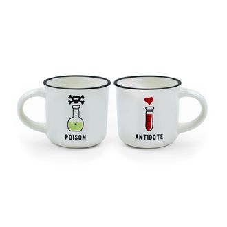 Legami Legami - Espresso for Two, Set von 2 Kaffeetassen aus New Bone China Porzellan, Kapazit&auml;t 50 ml, Thema Gift und Gegengift, Durchmesser 5,5 cm, Waschba