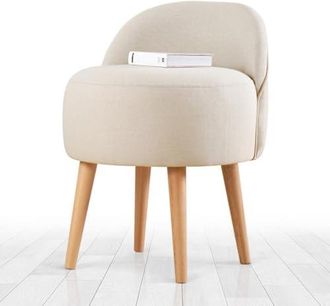 Atelier Del Sofa Elegant Pouffe with Wooden Legs, Cream Color, 46 x 64 x 46 cm | 50% Cotton & 50% Linen, 35 DNS Orthopedic Sponge | Perfect for Bohemian & Scandinavian