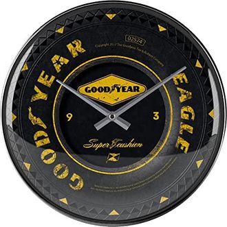Nostalgic Art Retro Wanduhr, &Oslash; 31 cm, Goodyear - Wheel - Geschenk-Idee f&uuml;r Motor-Fans, Original Lizenzprodukt (OLP), Gro&szlig;e K&uuml;chenuhr, Vintage Design, Reifen-Deko