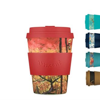 Ecoffee Cup 12oz 350ml Van Gogh Collection Wiederverwendbare umweltfreundliche 100% pflanzliche Kaffeetasse mit Silikondeckel und Hülle - Melaminfreie Reisetasse,