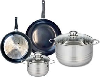 Fackelmann ELO 9722850 Batterie de cuisine 4 pi&egrave;ces, Ensemble de 2 Po&ecirc;les de cuisson 20 et 24 cm et 2 faitouts 14 et 24 cm Elo Prima Brillant, inox, induction