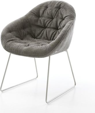 DELIFE Esszimmerstuhl Gaio-Flex Bouclé Soft Schlamm Kufengestell Edelstahl, Esszimmerstühle