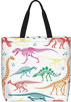 Generic Sac De Courses Motif De Squelette De Dinosaure Noir Et Blanc Sac &Agrave; Provisions Lavables De Grande Capacit&eacute; Sacs &Agrave; Main, Pour Filles, Femmes, Tous Les J