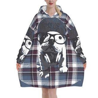 Generic Couverture &agrave; capuche pour chien avec lunettes en plaid - Couverture portable surdimensionn&eacute;e en flanelle - Cadeau pour femme