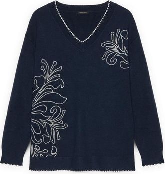 Fiorella Rubino Femme, Pulls, Bleu, Taille: 42 FR Pull avec broderies florales et col en V