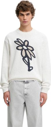 Maison Kitsun&eacute; Homme, Pulls, Blanc, Taille: M Pull &agrave; motif marguerites intarsia