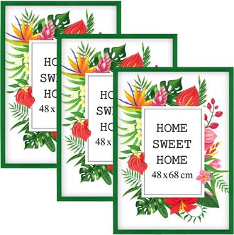 MG Design Set aus 3 Gr&uuml;n Bilderrahmen 48 x 68 cm - Aus echtem Holz mit Acrylglas, zum Aufh&auml;ngen & Aufstellen, f&uuml;r Fotos, Poster & Puzzle