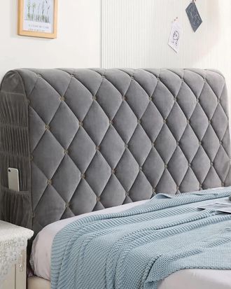 Generic Samtiger Dicker Bettkopfteil Bezug &Uuml;berzug f&uuml;r Doppelbetten, Queensize Betten und Kingsize Betten Kopfteil Bezug die Schlafzimmerdekoration Grau Gesam