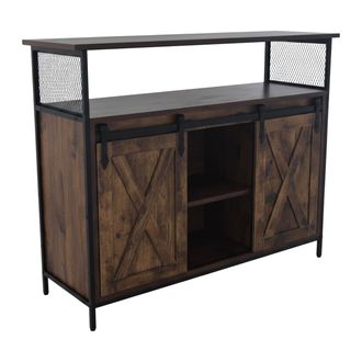 Relaxdays Sideboard mit Schiebet&uuml;ren, HBT: 80 x 100 x 33 cm, 6 F&auml;cher, Beistellschrank K&uuml;che & Wohnzimmer, braun/schwarz
