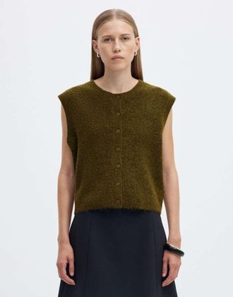 Selected Lulu gerippte Strickweste mit Rundhalsausschnitt in Braun-Gr&uuml;n