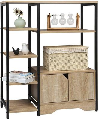 Woltu Woltu - Biblioth&egrave;que Meuble de Rangement, Style industriel, en m&eacute;tal et mdf, avec &Eacute;tag&egrave;res et Armoire 80x35x97cm, Ch&ecirc;ne Clair