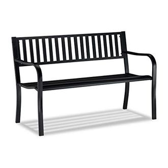 Relaxdays Gartenbank, bequemer 2-Sitzer, robuste Metallbank, f&uuml;r Terrasse, Balkon, HBT 82 x 127,5 x 59,5 cm, schwarz