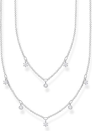 Thomas Sabo Thomas Sabo Damen Doppel Halskette weiße Steine silber, 925 Sterlingsilber, 40-45 cm Länge