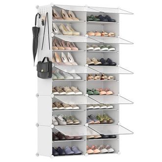 Songmics &Eacute;tag&egrave;re &agrave; Chaussures 10 Compartiments, &Eacute;tag&egrave;re de Rangement Modulable, Compartiment de 30 x 40 x 30 cm, Porte, Cadre en Acier, Plastique, pour Couloir