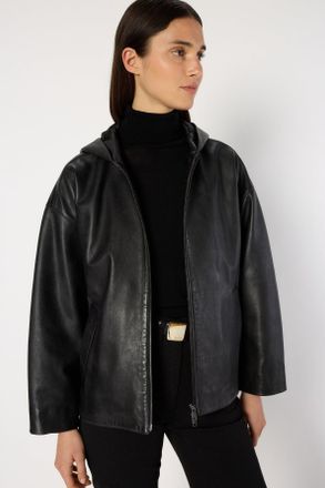 Gerard Darel Veste oversize &agrave; capuche en cuir - NABILA - Noir
