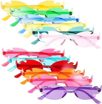 BESTONZON JOINPAYA Lot de 12 Lunettes de Soleil sans Monture en Forme de Flamme Couleurs Variées Assorties Légères et Unisexes Lunettes pour Soirées Fêtes et Co