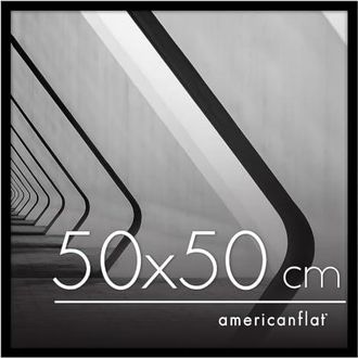 Americanflat Bilderrahmen 50x50 cm aus Kunststoff - schmaler Bilderrahmen quadratisch 50x50 cm mit Plexi-Scheibe - Fotorahmen mit integrierter Aufh&auml;ngung f&uuml;r Wandm