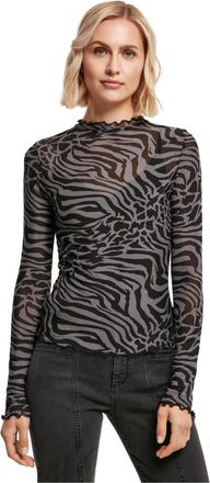 Urban Classics Damen T-Shirt Ladies AOP Mesh Turtleneck Longsleeve Asphalt/Black 4XL
