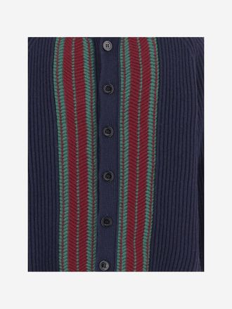 Gucci Wool With Contrasting Stripes Cardigan - Navy