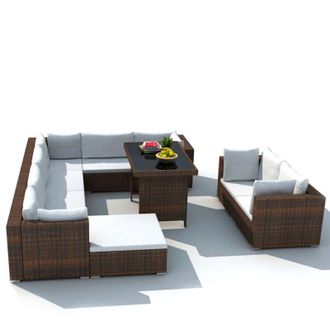 vidaXL Vidaxl - Salon de jardin 10 pcs avec coussins R&eacute;sine tress&eacute;e Marron