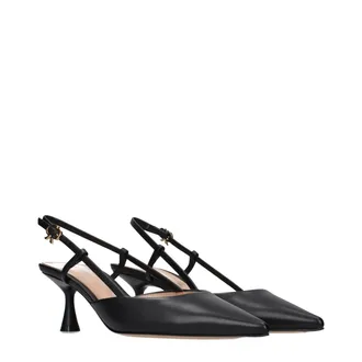 Gianvito Rossi Leather Mid Heel Slingback Heel - Black