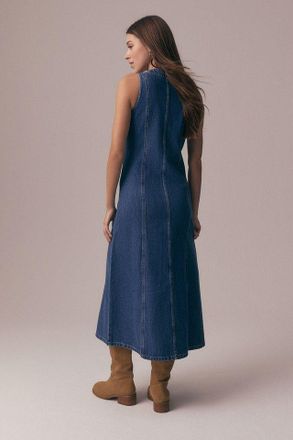 Next Midikleid Gekn&ouml;pftes, &auml;rmelloses Denim-Midikleid, Kurzgr&ouml;&szlig;e (1-tlg)