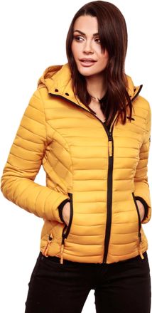 Marikoo Damen Jacke Steppjacke &Uuml;bergangsjacke mit Kapuze gesteppt B600 [B600-Samt-Gelb-Gr.XS]