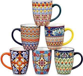 VANCASSO Lot de 6 Grandes Tasses à Café en Porcelaine (480ml) - Mugs avec Anse pour Thé, Café, Lait, Cappuccino - Résistant au Lave-vaisselle et Micro-ondes - 