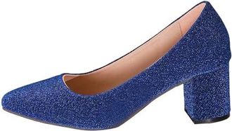 Generic Talons hauts &eacute;l&eacute;gants et scintillants avec bout pointu textur&eacute; - Talon bloc - Parfait pour les occasions festives., bleu, 41 EU