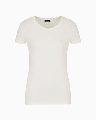 Emporio Armani Woman Essential Studs S/Sleeve V Neck T-Shirt Beige L, wei&szlig;, Large