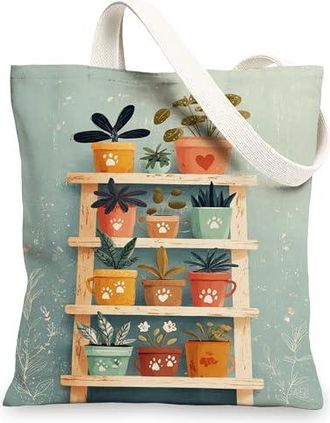 Generic Sacs fourre-tout en toile à motif végétal, respectueux de lenvironnement, sacs de courses réutilisables, style vintage, légers et lavables, sacs en to