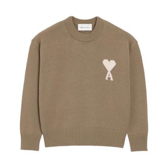 Ami Homme, Pulls, Beige, Taille: XS Pull ras du cou De Coeur
