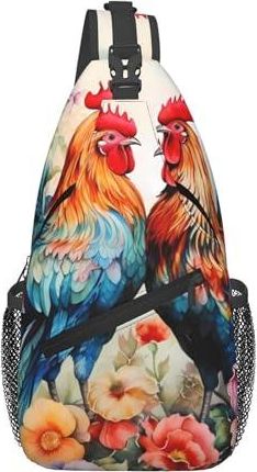 Generic Sacoche Bandouliere Coqs aquarelle poussins vintage Antivol Sac &agrave; Bandouli&egrave;re Multifonction Crossbody Bag pour Camping &eacute;cole Homme