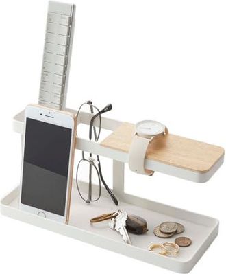 Yamazaki Tableware Yamazaki 2299 Tower Tisch-Organizer, wei&szlig;, Stahl/Holz, Minimalistisches Design, 24,5 x 9,7 x 11,3 cm (LxBxH)