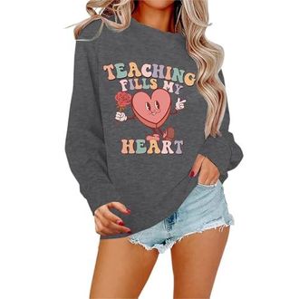Generic Sweat-shirt de Saint-Valentin pour femmes enseignants pull &agrave; manches longues haut &agrave; la mode tricot jersey doux mat&eacute;riau t-shirt &agrave; manches longues coup