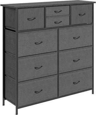 HOMCOM Commode Chiffonnier Meuble de Rangement avec 10 tiroirs en Tissu Amovibles Structure Acier dim. 100L x 30l x 100H cm Noir