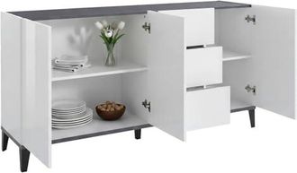 Dmora Kommode Paolo, K&uuml;chen-Sideboard mit 3 T&uuml;ren und 3 Schubladen, Wohnzimmer-Buffet, 100 % Made in Italy, 160 x 40 x 82 cm, gl&auml;nzendes Wei&szlig; und Schiefer