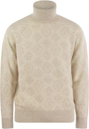 Brunello Cucinelli Homme, Pulls, Beige, Taille: L Pull Col Roul&eacute; Jacquard G&eacute;om&eacute;trique