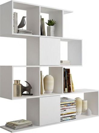 Dmora Regal Budrio, 9 B&ouml;den, Bodeninstallation, Zickzack-Design, 93x28x142h cm Wei&szlig;