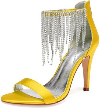 Generic Femme Talon Aiguille Chaussure Escarpin Sandale Ouvert Chic Mari&eacute;e Et&eacute; Talon Mariage Soir&eacute;e Chaussures 10.5Cm,Jaune,37 EU