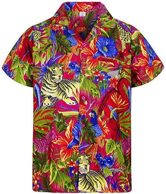 V.H.O. Funky Chemise-Hawaienne, Manche-Courte, Jungle, Rose, M