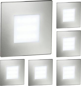 LEDs Com 6 Stück LED Treppenlicht/Wandeinbauleuchte FEX für innen und außen, eckig, edelstahl, 85 x 85mm, kaltweiß