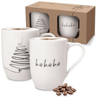 Villeroy & Boch Statement Xmas Set Arbre 2 Pièces Blanc, Garanti Lave-Vaisselle, Compatible Micro-Ondes, Mug avec Anse, Article de Noël, Gobelet de Noël, Tasse Café, 