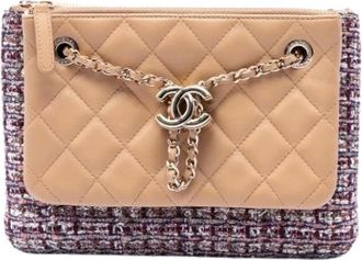 Chanel Sac bandouli&egrave;re matelass&eacute; en cuir dagneau et tweed Pre-owned - Femme - Pre-owned - Beige - Taille: ONE Size