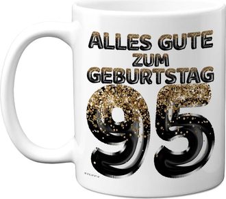 Stuff4 95. Geburtstagsgeschenke - Schwarz Gold Glitzerballons Tasse - Geburtstag Tasse f&uuml;r M&auml;nner und Frauen, 325 ml Premium-Keramiktasse, Sp&uuml;lmaschinenfest