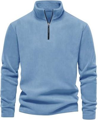 Generic Pull en polaire semi-zipp&eacute; pour homme avec fermeture &eacute;clair 1/4 - Haut isolant thermique professionnel - Pull interactif extra chaud - Pull &agrave; col mont