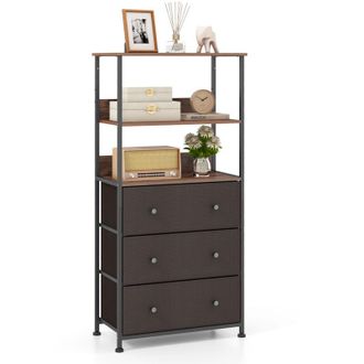 Costway Commode &agrave; 3 Tiroirs Tissu Amovibles et 3 &Eacute;tag&egrave;res, Biblioth&egrave;que 3 Niveaux avec Cadre en M&eacute;tal, Surface en pvc, 56,5 x 30 x 117 cm, Marron