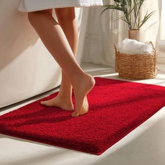 Floordirekt Tapis de bain NASA rouge - 80 x 120 cm - Doux et durable - Bords renforc&eacute;s - Absorbant leau et facile dentretien