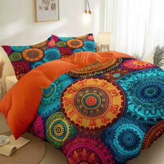 Generic Bettbezug Einfach Geometrisch Mandala-Linien Aufdruck - Atmungsaktiv Mikrofaser, Orange Wende Bettw&auml;sche Set mit Rei&szlig;verschluss f&uuml;r Kinder Teenager Er